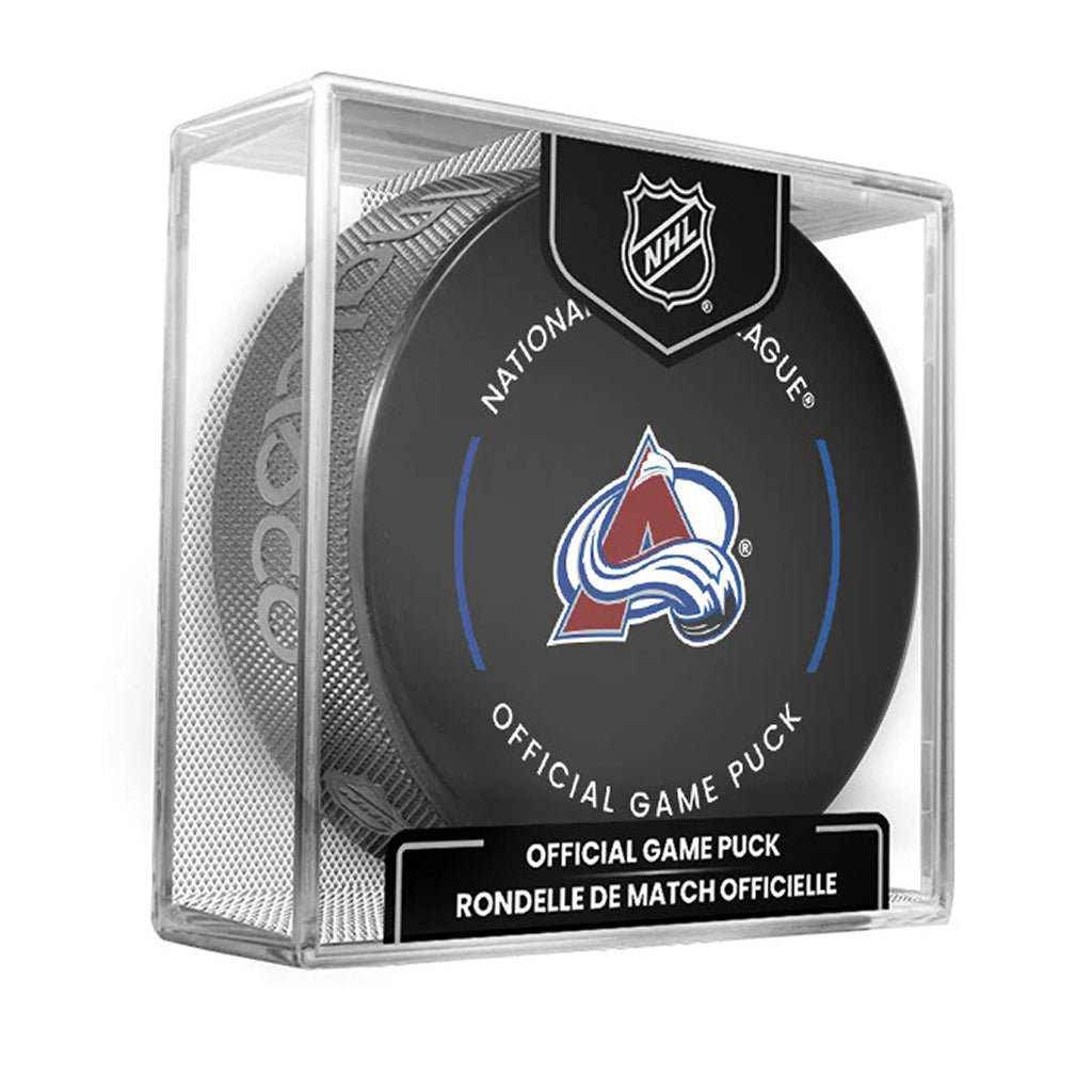 Colorado Avalanche NHL Official Game Model Puck In Display Case – Pucks.Net